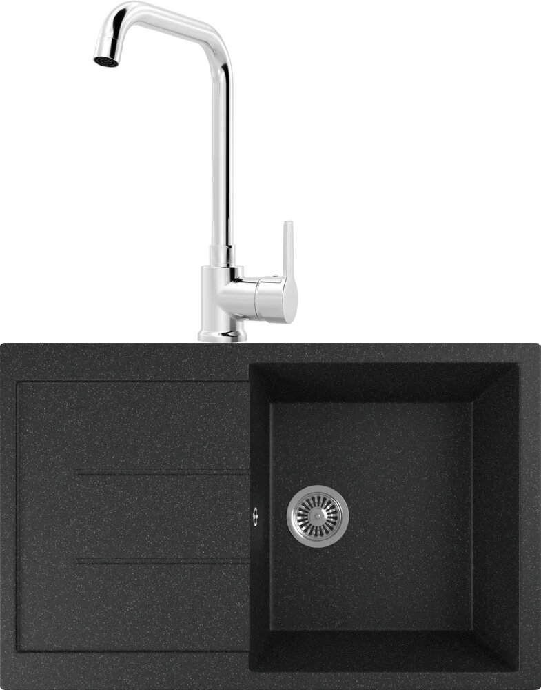 Комплект Мойка кухонная Domaci Бьелла DMC-25 черная / Смеситель для кухни MEGA Ege MG-PL10 хром