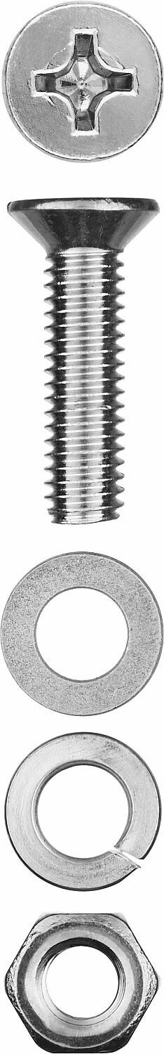 Винт с гайкой и шайбами ЗУБР DIN 965, M6 х 30 мм, цинк, 10 штук 303456-06-030