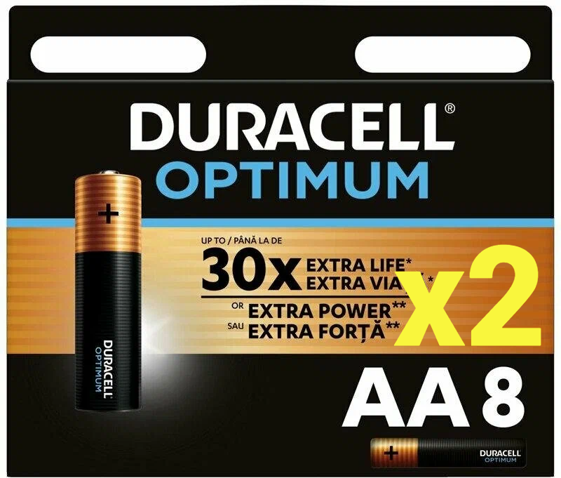Батарейка DURACELL Optimum AA BL8x2 , (16) шт. 2 упаковки по 8 шт, (Бельгия) 2025 г.