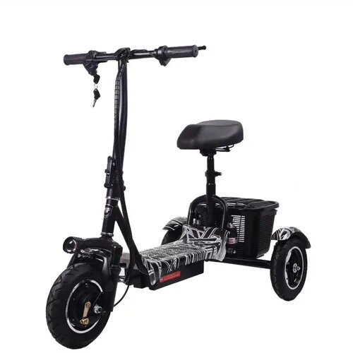 Электросамокат Электросамокат; черный, Детский маленький складной самокат на батарейка,48v,10000 мАч, черный матовый, светло-серый