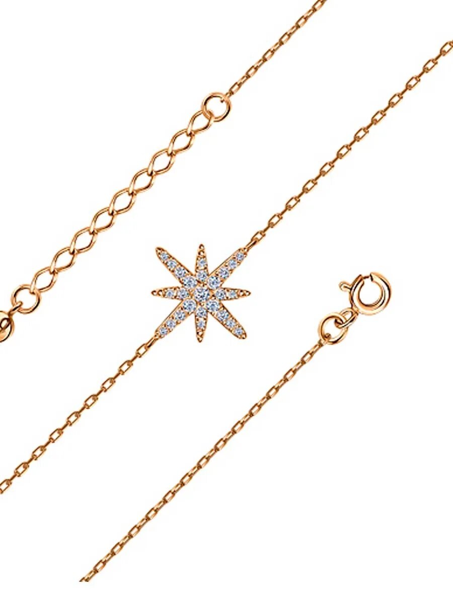 Браслет-цепочка, красное золото, 585 проба, фианит