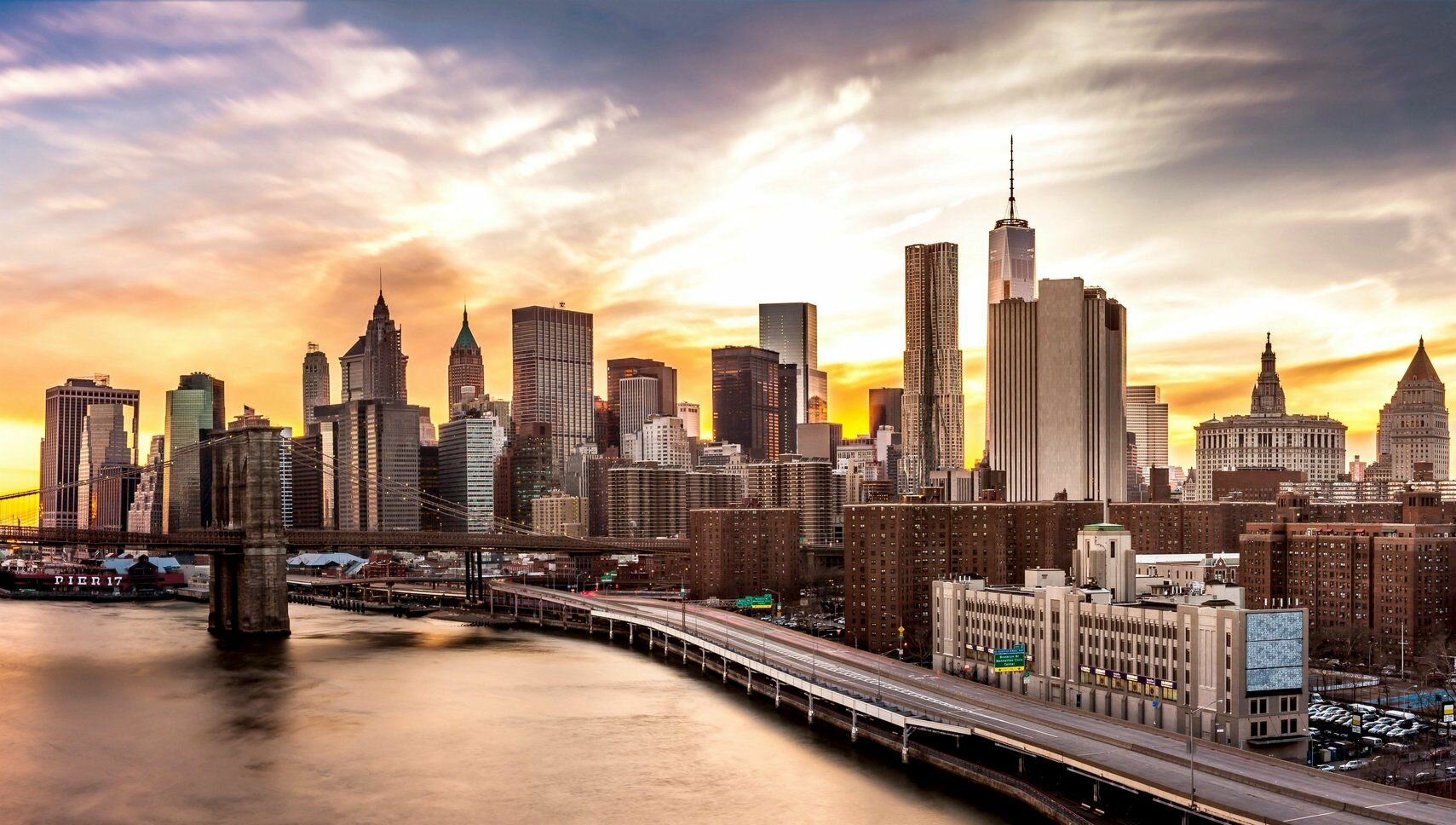 Города мира. Картина Нью-Йорк Сити Манхэттен 60х34 см