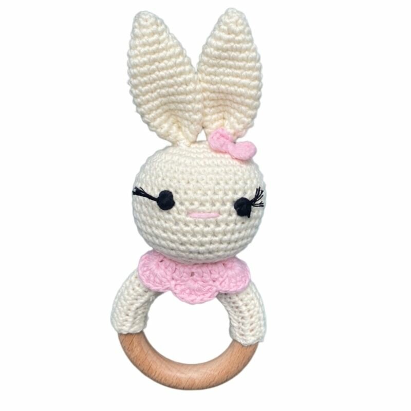 Игрушка-погремушка для вязания крючком животных-Розовый Кролик Буковое Кольцо Труба