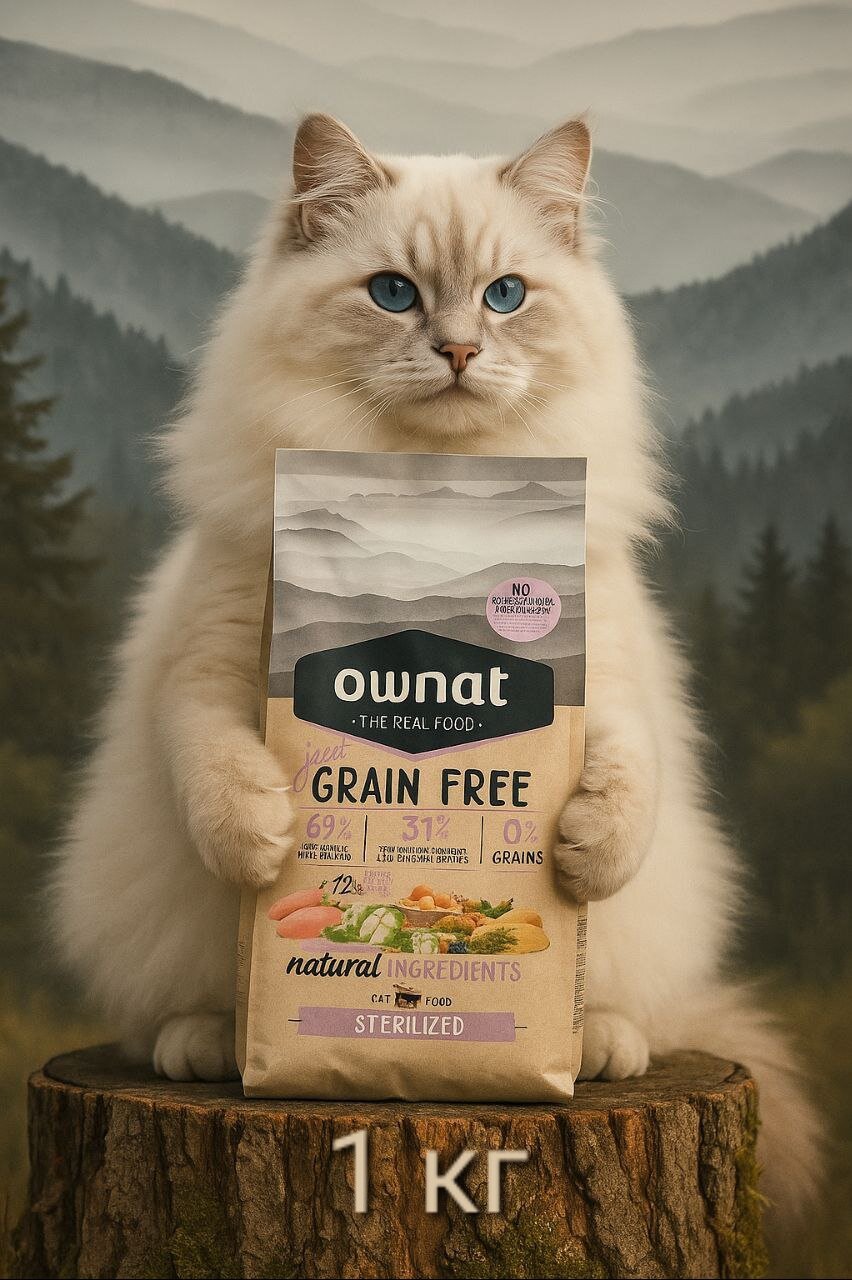 Сухой корм Ownat GRAIN FREE Sterilized, для стерилизованных взрослых кошек, беззерновой, 1кг