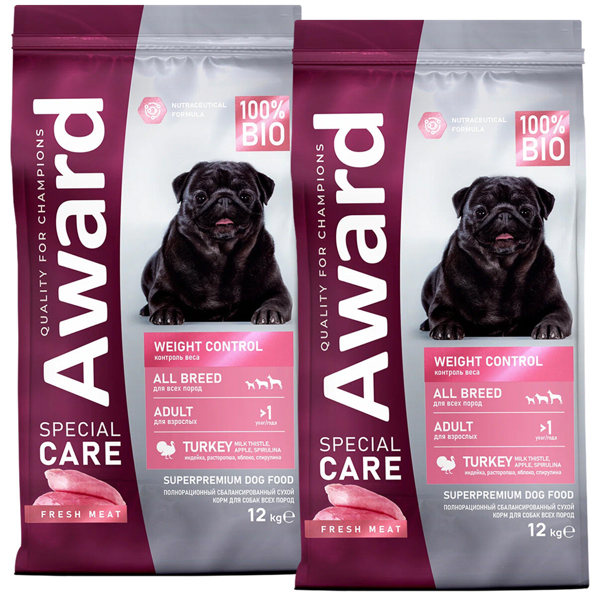 Сухой корм Award Special Care Weight Control для взрослых собак для контроля веса, индейка, 12 кг 2 шт