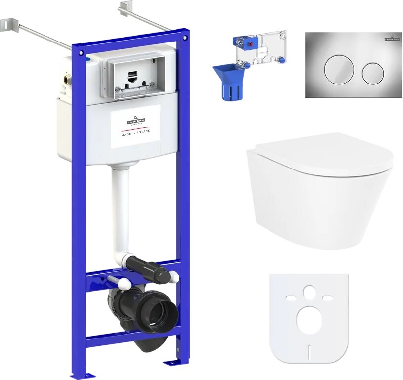 Комплект Lavinia Boho Унитаз подвесной Biore Rimless 3304102R / Крышка-сиденье с микролифтом / Инсталляция RelFix 38010020, Кнопка хром, Дозатор