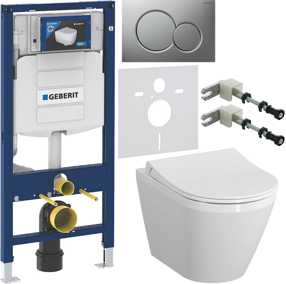 Комплект 6 в 1 Унитаз подвесной VitrA Integra Round 7041B003-0075 / Сиденье 801-003-019 с микролифтом / Инсталляция Geberit Duofix UP 320 111.300.00.5 (111.950.00.6), Кнопка Sigma 01 115.770. JQ.5 цве