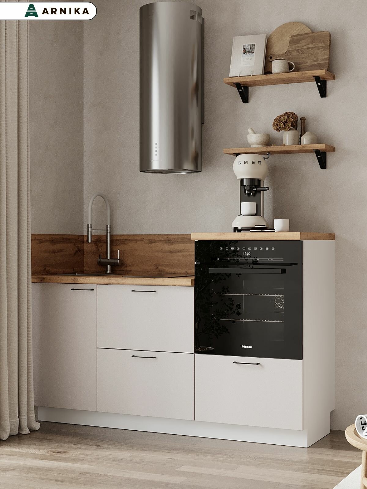 ARNIKA Кухонный гарнитур со столешницей "Дакия" 1,65м х 2,4м, цвет магнолия (бежевый), фасад пленка ПВХ