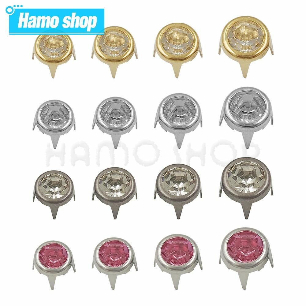 Заклепки/Хольнитены Кристалл для кожевного ремесла, 6 мм - 10 мм, 50 шт, 4 крепления, для отделки одежды, обуви, сумок, кепкам