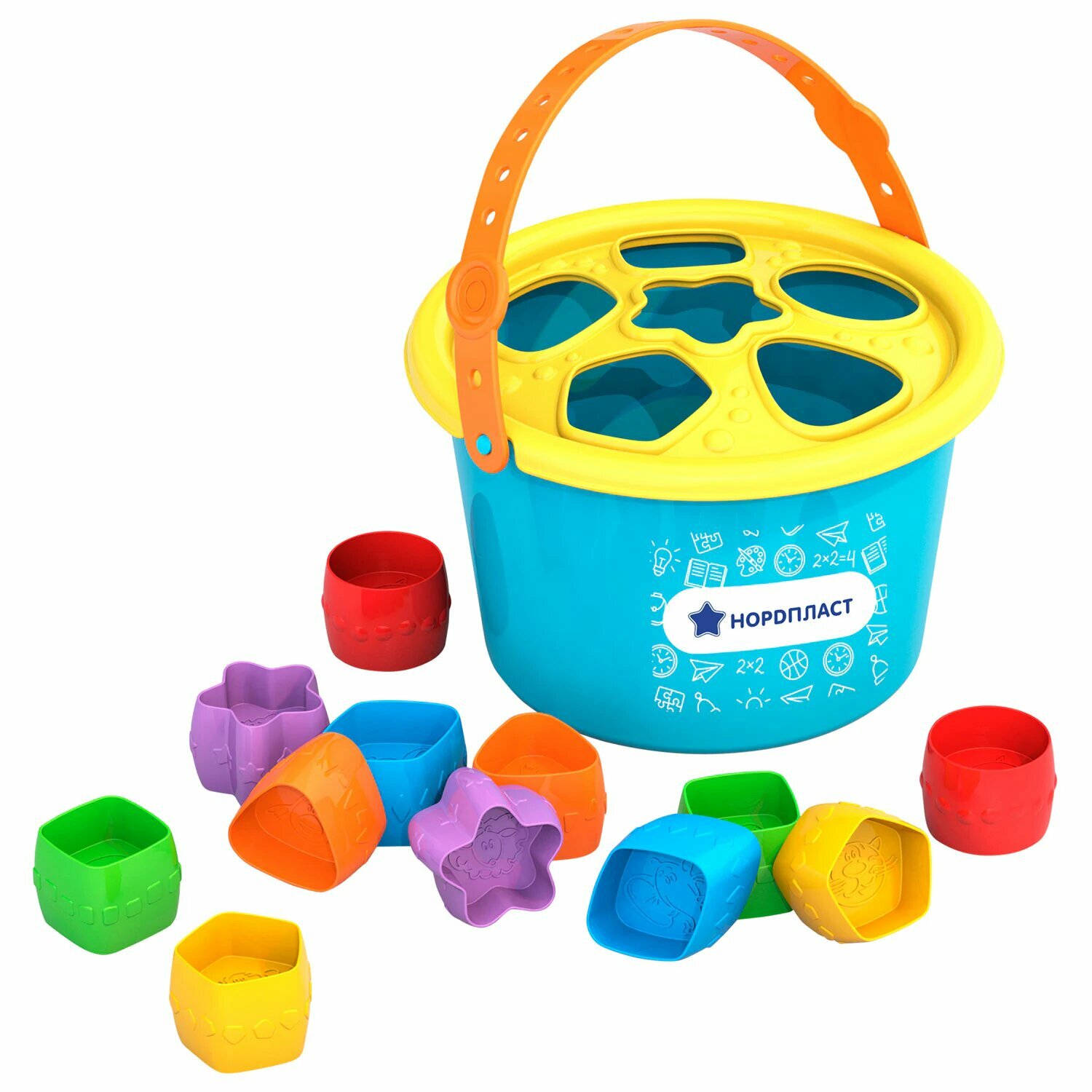 Игра-сортер дидактическая "Ведерко-сортер", пластиковая, 12 формочек, нордпласт