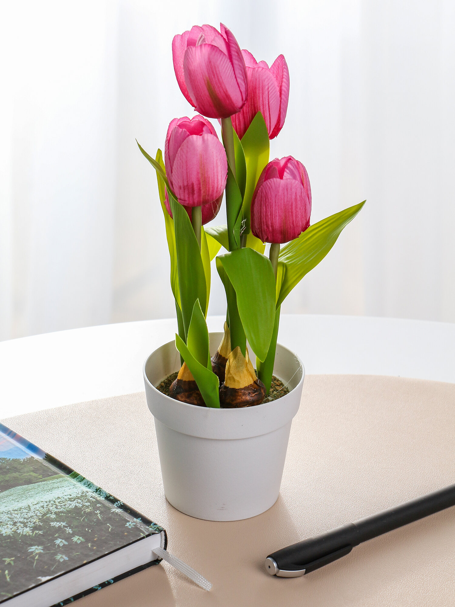 Искусственный розовый тюльпан в кашпо 30 см, декоративный цветок для интерьера дома и офиса, Y4-11115