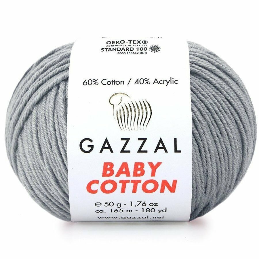 Пряжа Gazzal BABY COTTON 3430 серый (5 мотков)