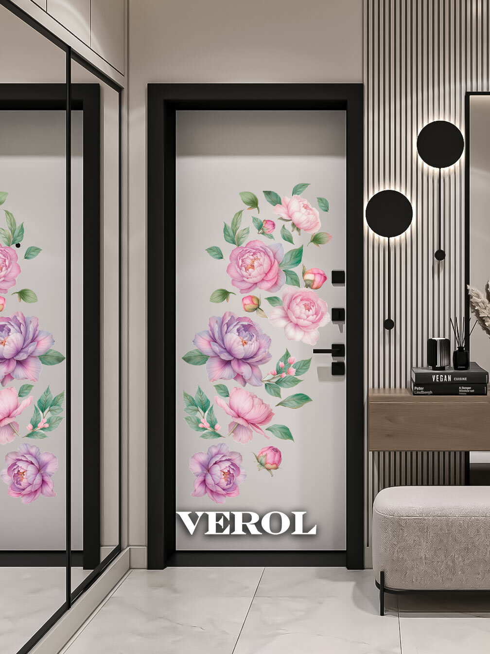 Наклейки интерьерные VEROL "Цветы пионы", влагостойкие, виниловые, для декора