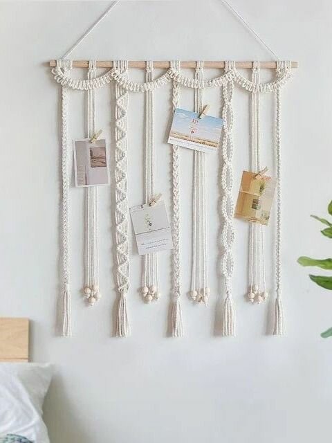 Настенные украшения "Богемский стенд для фото", с кистями, белый, полиэфирное волокно/хлопок, 50 см x 57 см