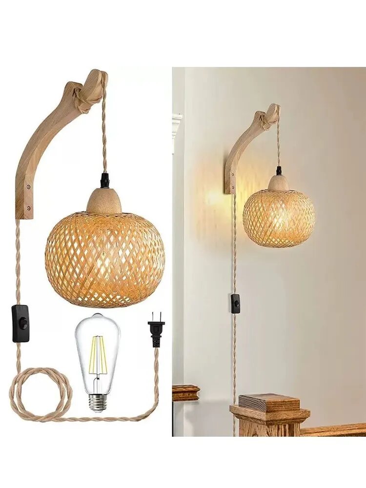 Настенно-потолочный светильник, E27, 60 Вт, бамбуковый плафон, для отеля