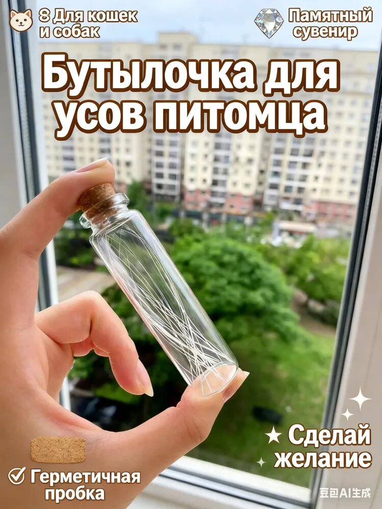 Стеклянная бутылочка для хранения усов и шерсти кошек и собак, памятный сувенир для владельцев питомцев, контейнер для сбора волосков с пробкой