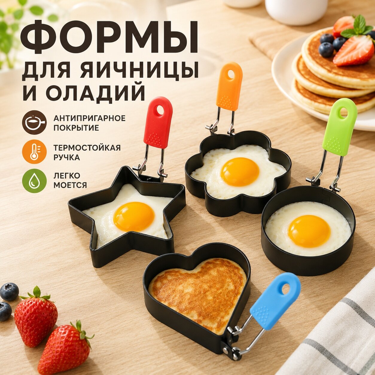 Формы для яичницы из нержавеющей стали, кольца для жарки яиц и блинов,