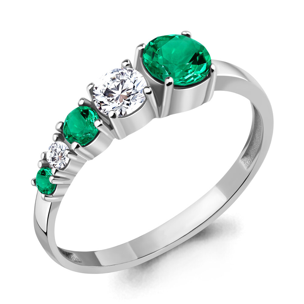 Кольцо, серебро, 925 проба, фианит, изумруд синтетический