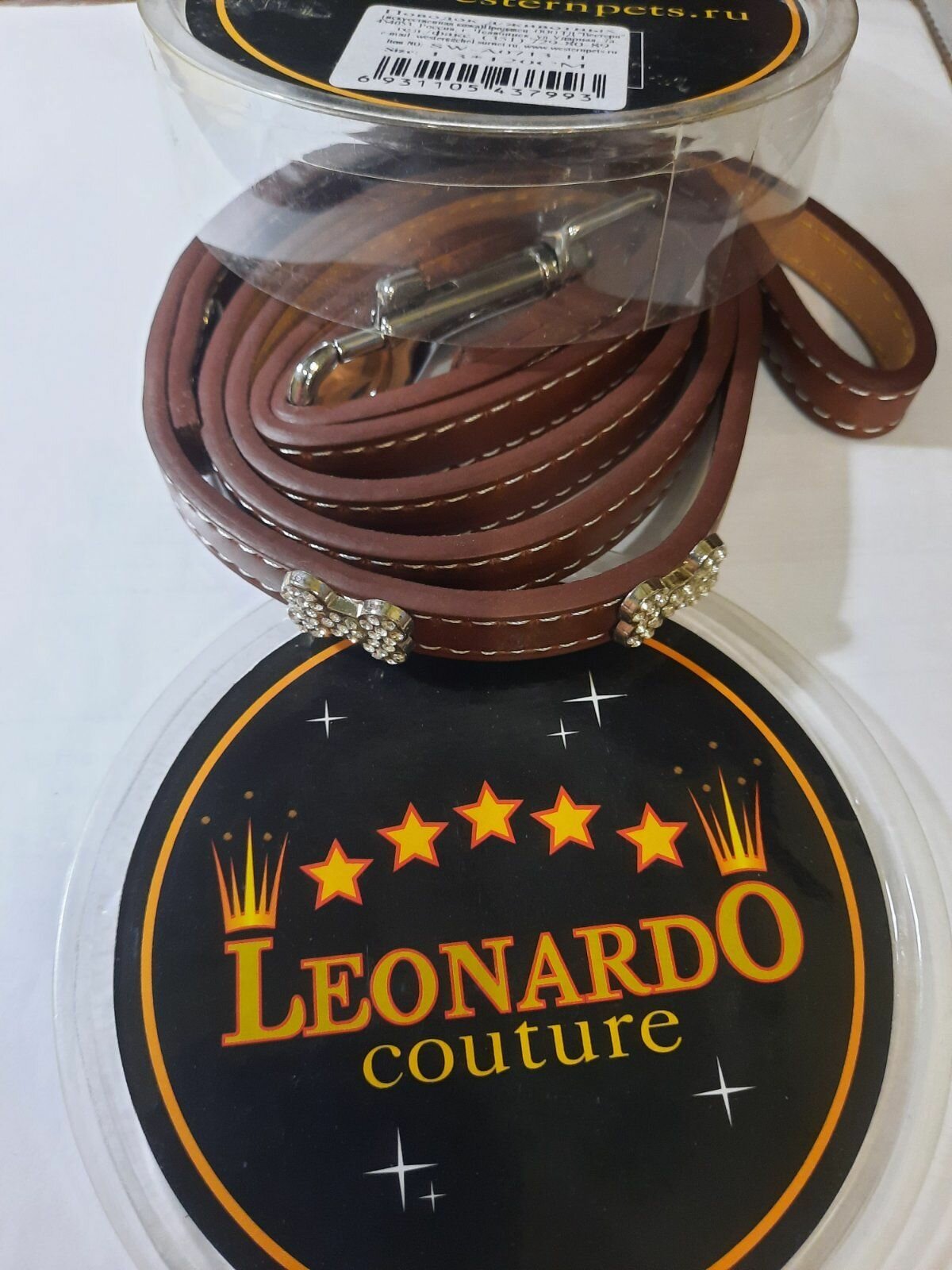 Поводок Leonardo с косточками из страз 1.3*120 см коричневый