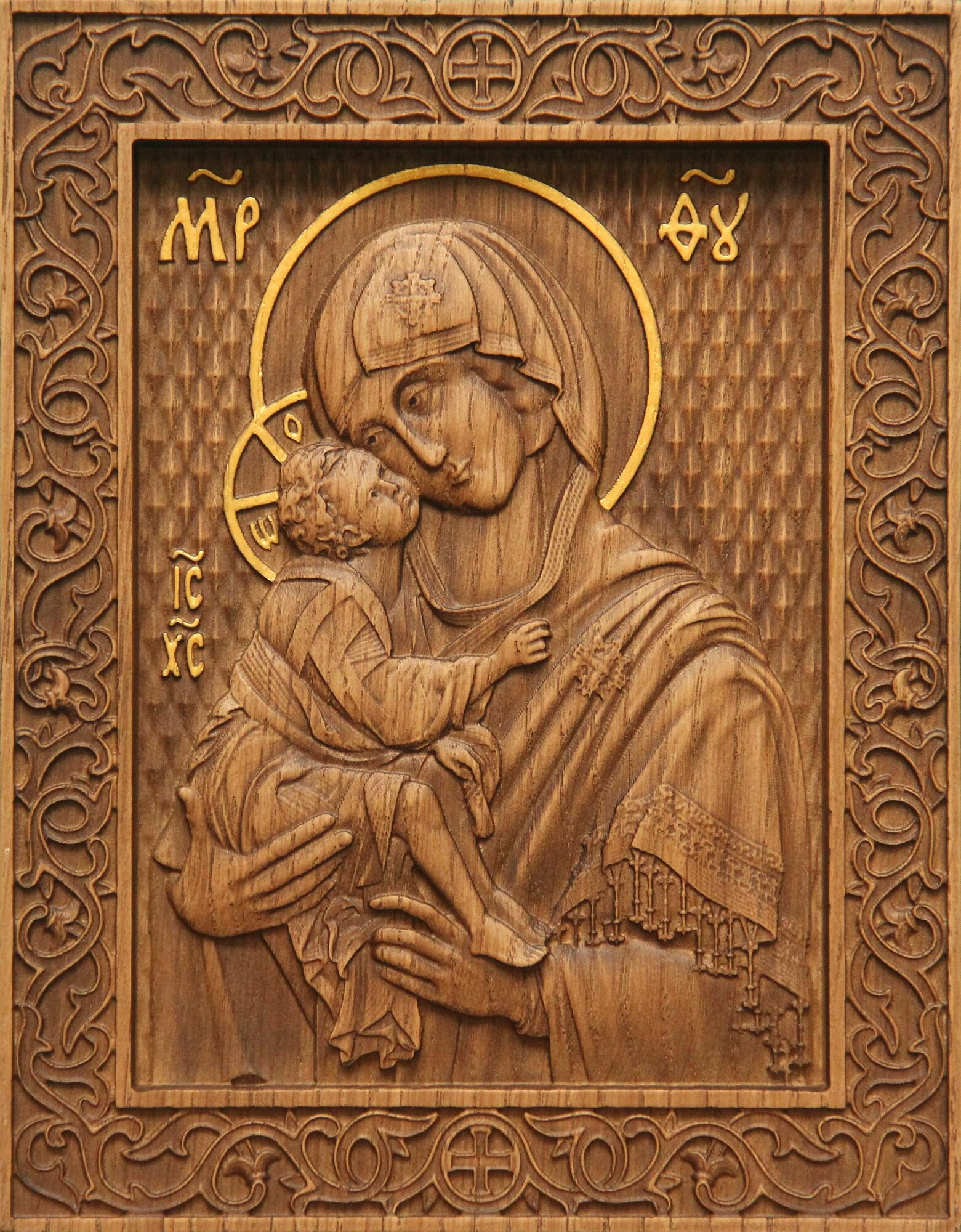 Икона Пресвятой Богородицы Донская, резная из дуба, 30х40 см
