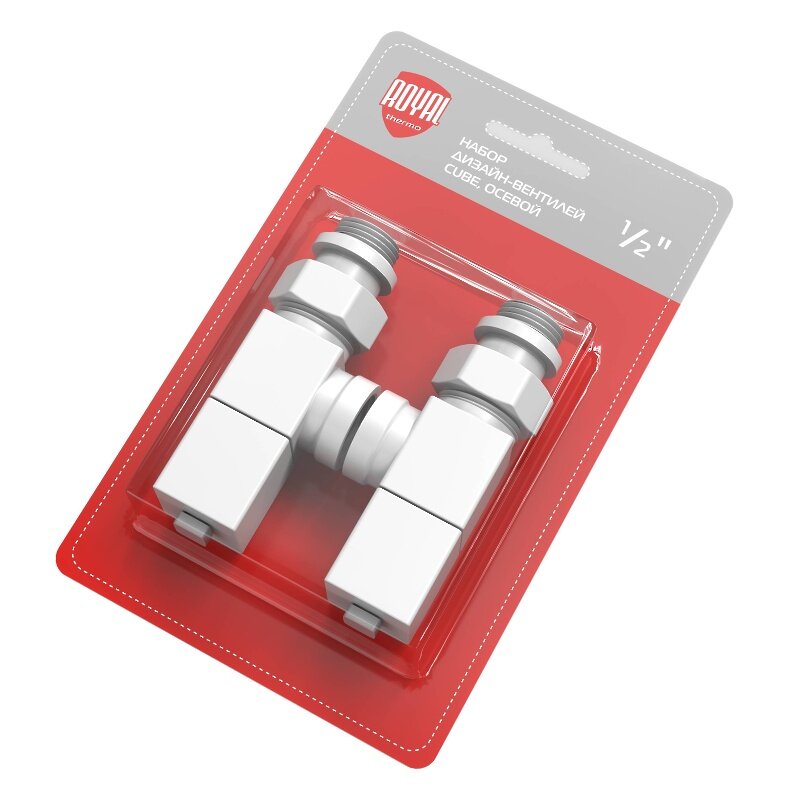 Набор дизайн-вентилей Royal Thermo CUBE, осевой (белый) 1/2" (RTE 56.0003)