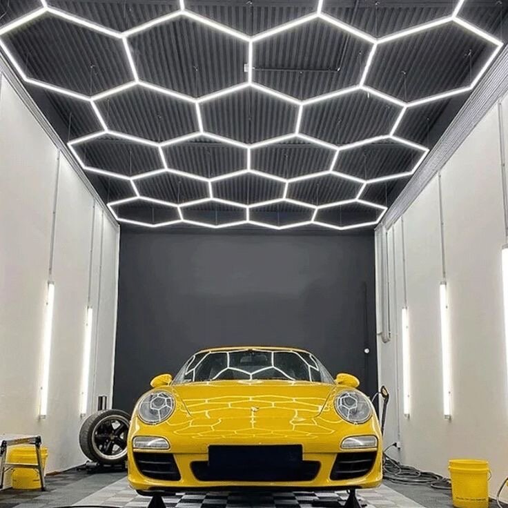 Потолочный светильник соты без рамки 600 Вт от бренда I TREK, свет в гараж, модульное освещение в детейлинг, размеры 2,78х3,25 м