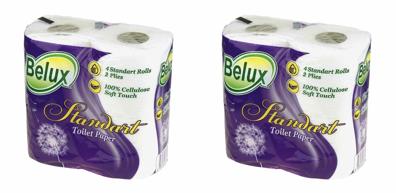 Belux Туалетная бумага Стандарт, двухслойная, белая, 4 рулона, 2 упаковки/