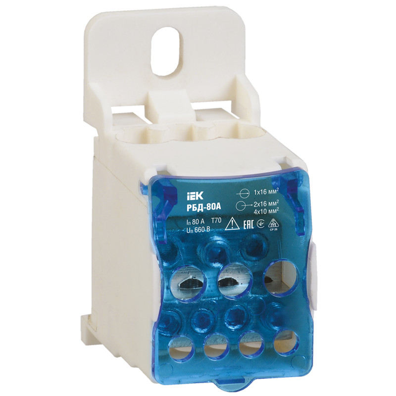 Распределительный блок на DIN-рейку РБД-80А IEK, арт. RBD-80