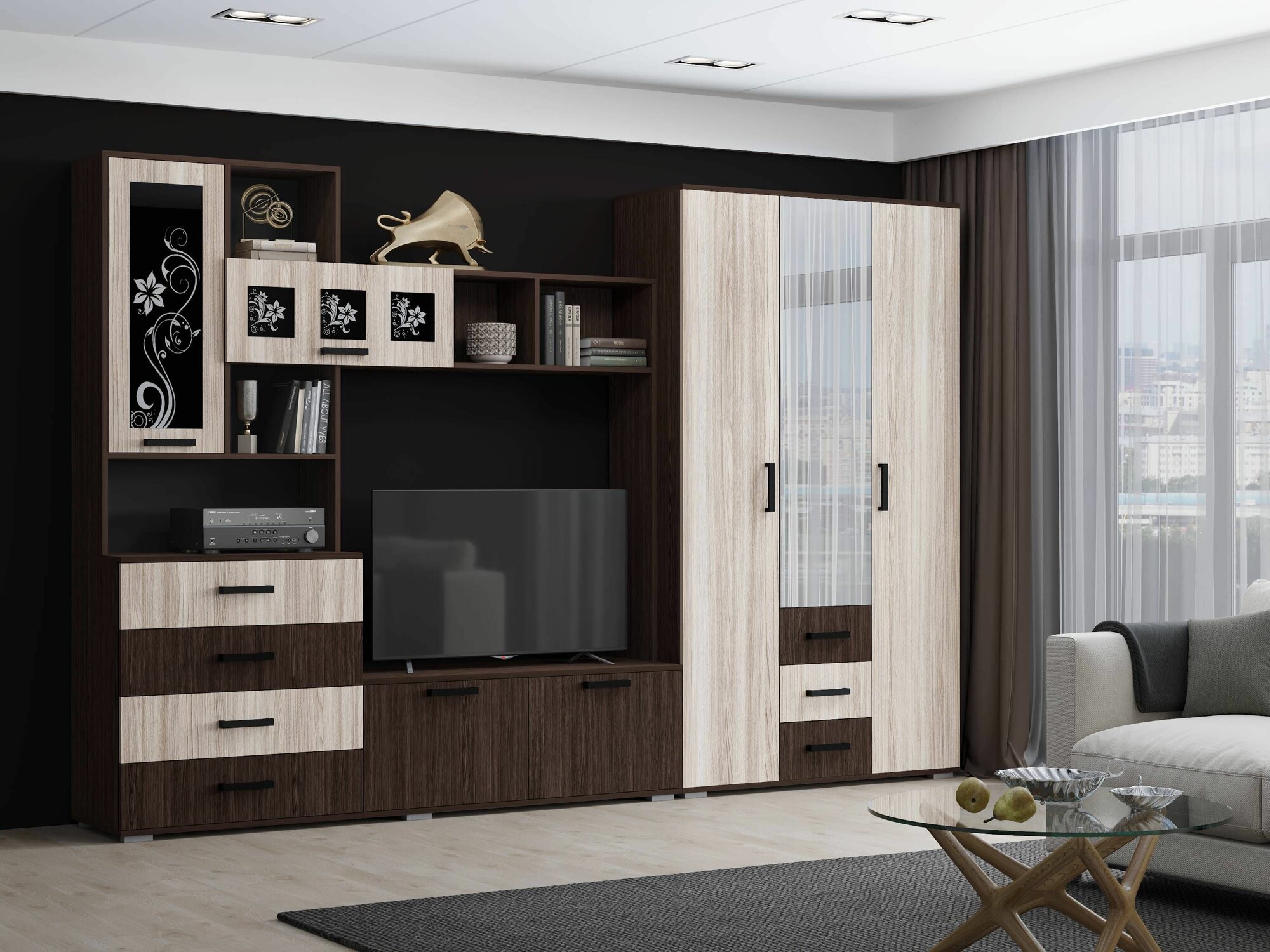 Гостиная "Нота-11" Композиция №2 Ясень Шимо Светлый / Венге