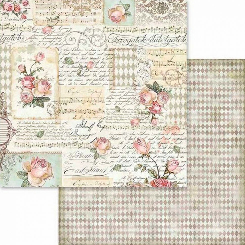 #SBB581 Бумага двухсторонняя для скрапбукинга "Розы и письма" 30.5 х 31.5 см Stamperia 1 лист