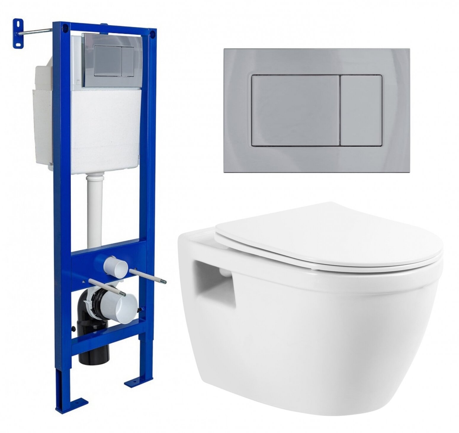 Комплект 3 в 1 инсталляция Berges Wasserhaus Atom 410 + Унитаз подвесной BelBagno Loto BB070CHR/SC + кнопка хром