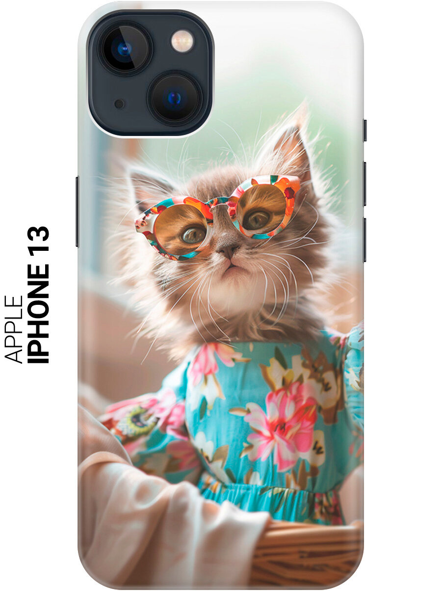 Силиконовый чехол на Apple iPhone 13 / Эпл Айфон 13 с рисунком "Кошечка в голубом платье"