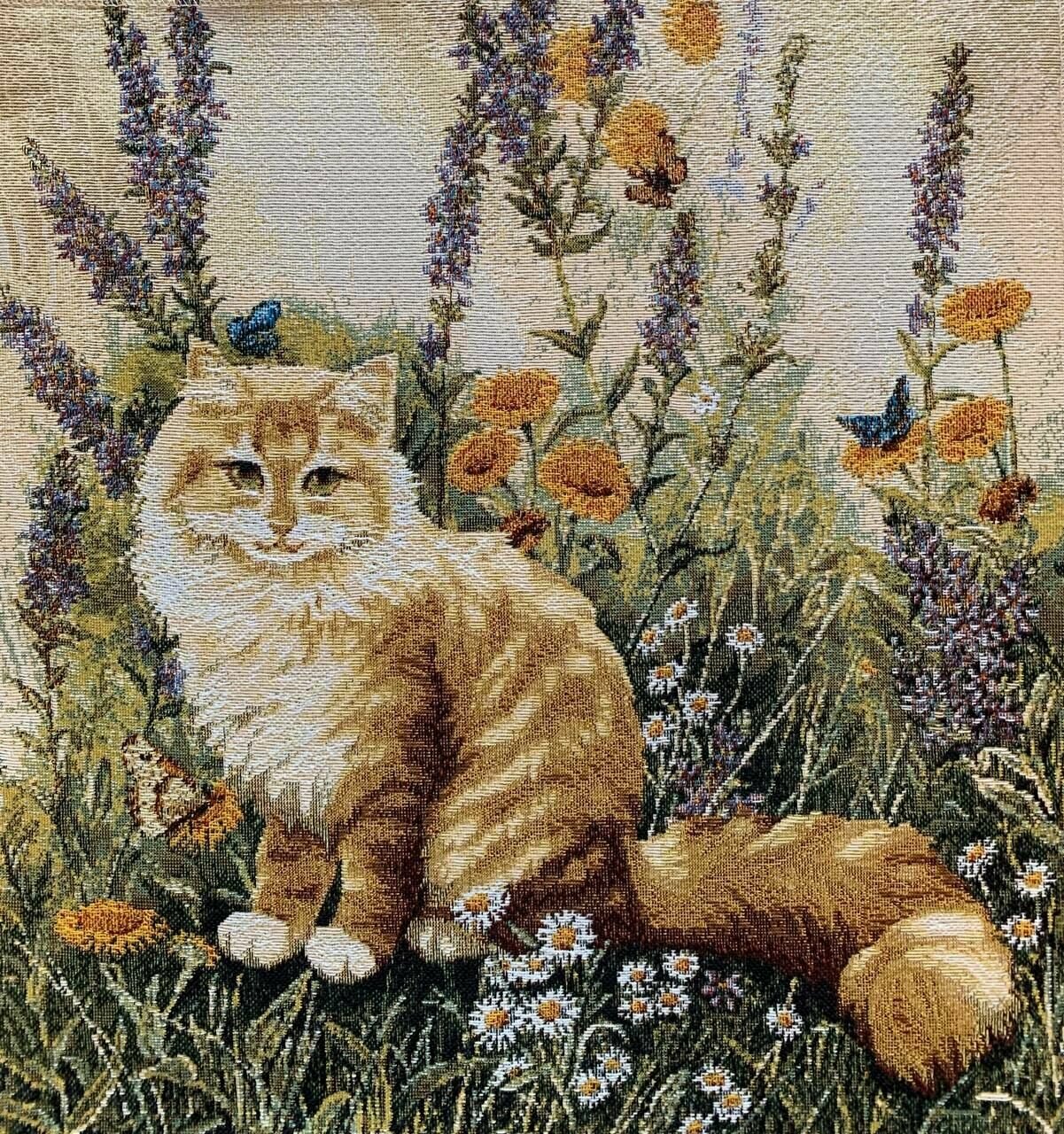 Гобелен, гобелен без рамы 33х33 см / "Рыжий кот"