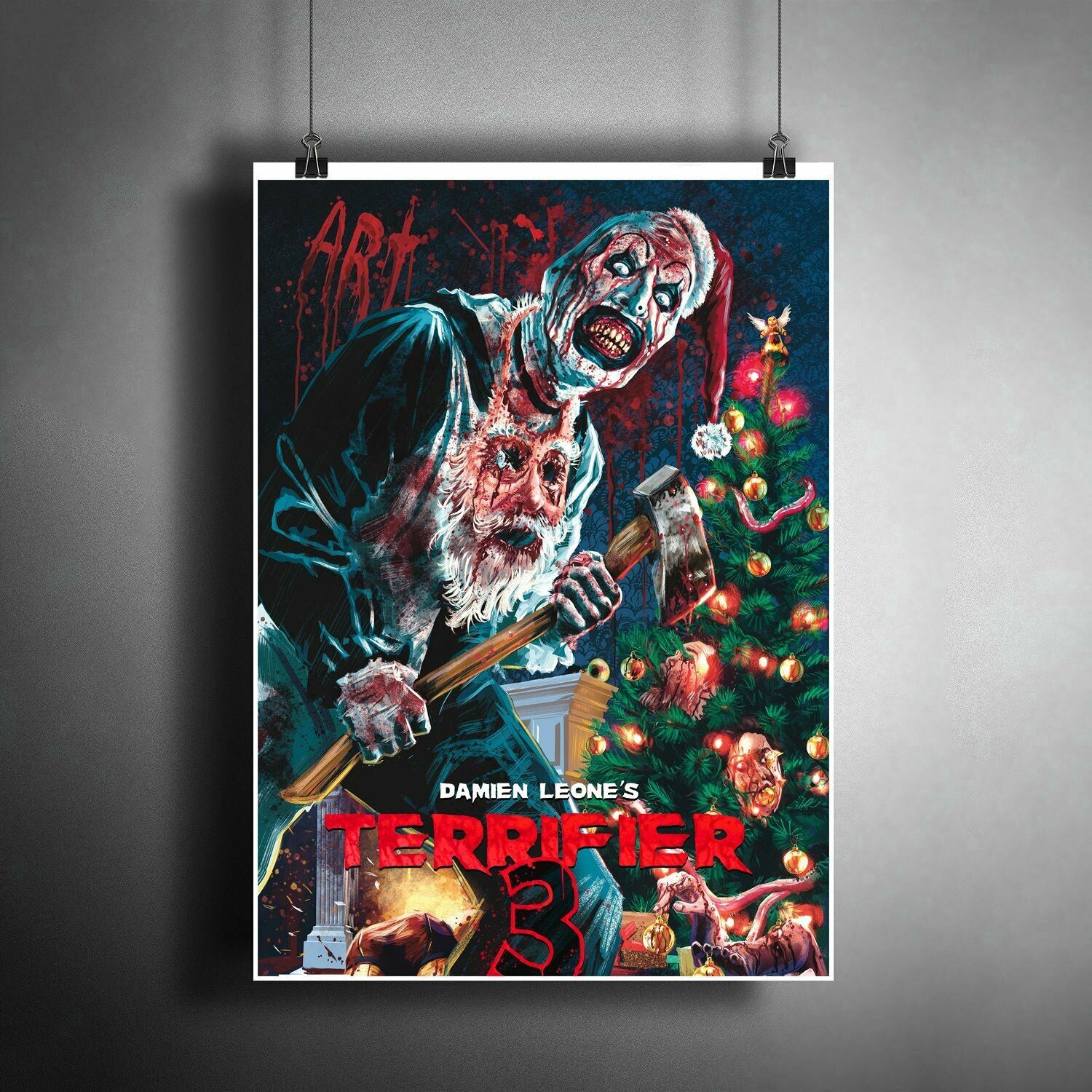 Постер плакат для интерьера "Фильм Ужасающий 3. Terrifier 3" / Декор дома, офиса, комнаты, квартиры, детской A3 (297 x 420 мм)