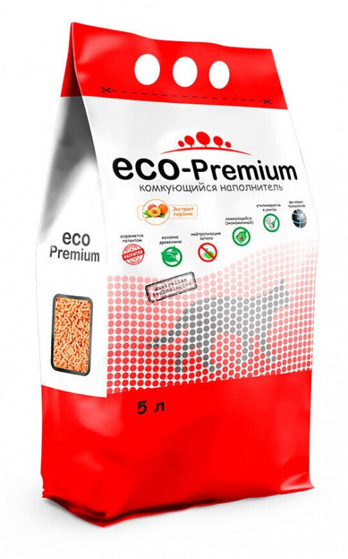Наполнитель Eco-Premium древесный комкующийся с ароматом персика, 5 л