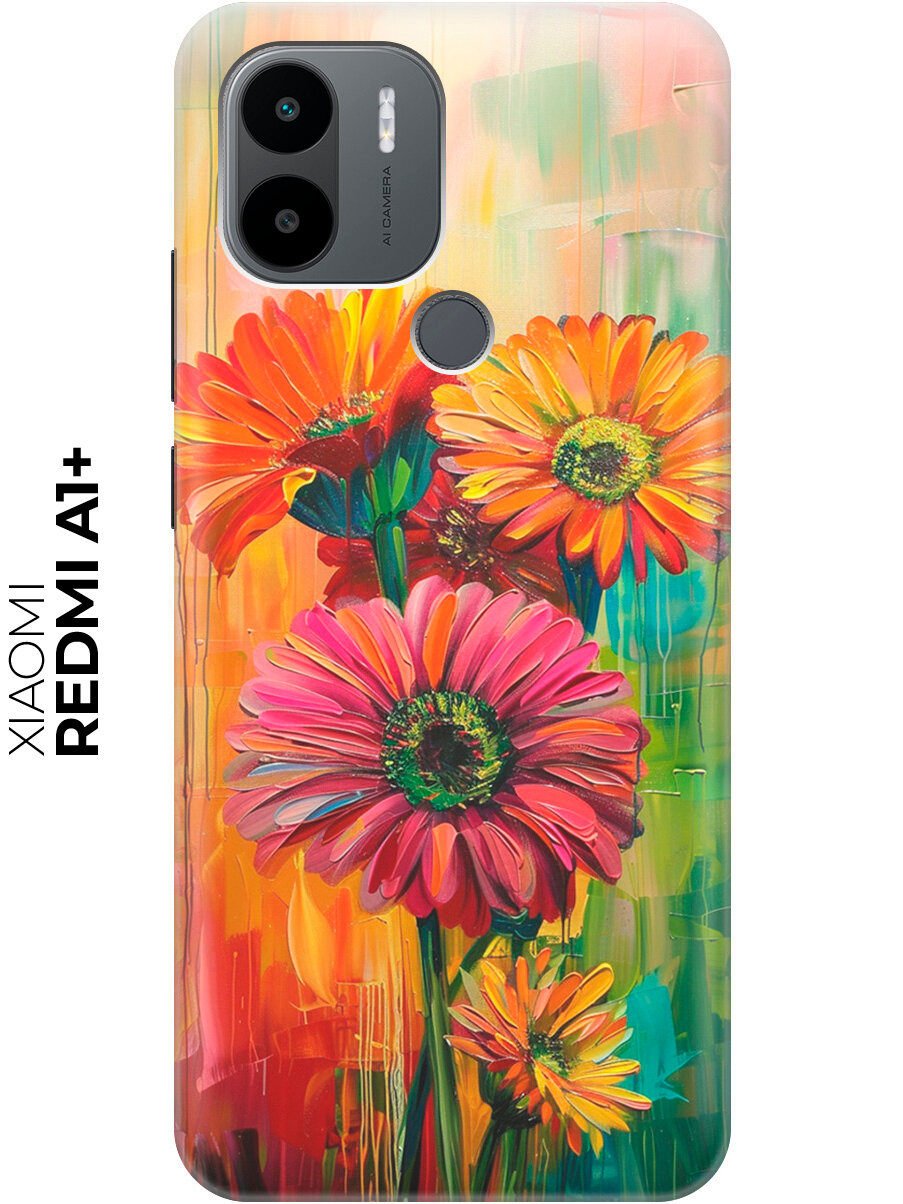 Силиконовый чехол на Xiaomi Redmi A1+ / A2+ / Poco C50 / C51 / Сяоми Редми А1 Плюс / А2 Плюс / Поко С50 / С51 с рисунком "Герберы гуашью"