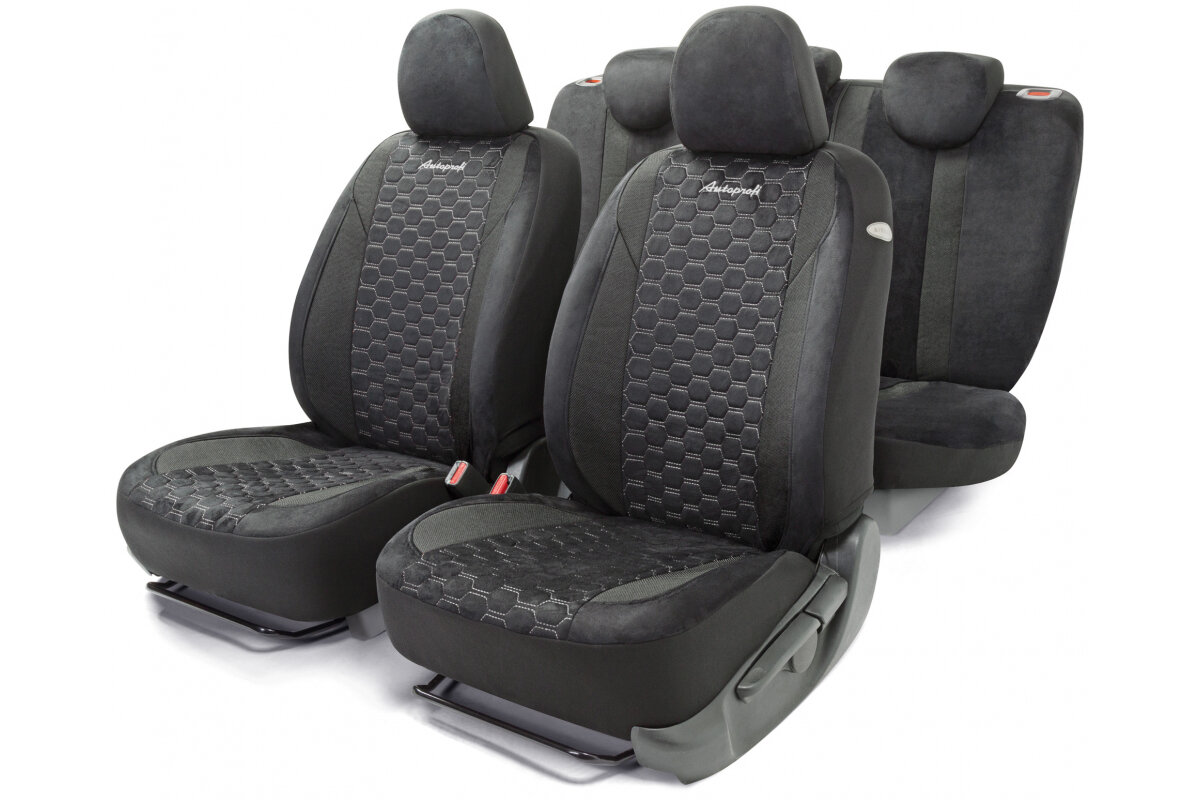 Autoprofi : ALC-1505BK/GY Комплект чехлов на сиденья ALCANTARA, материал алькантара