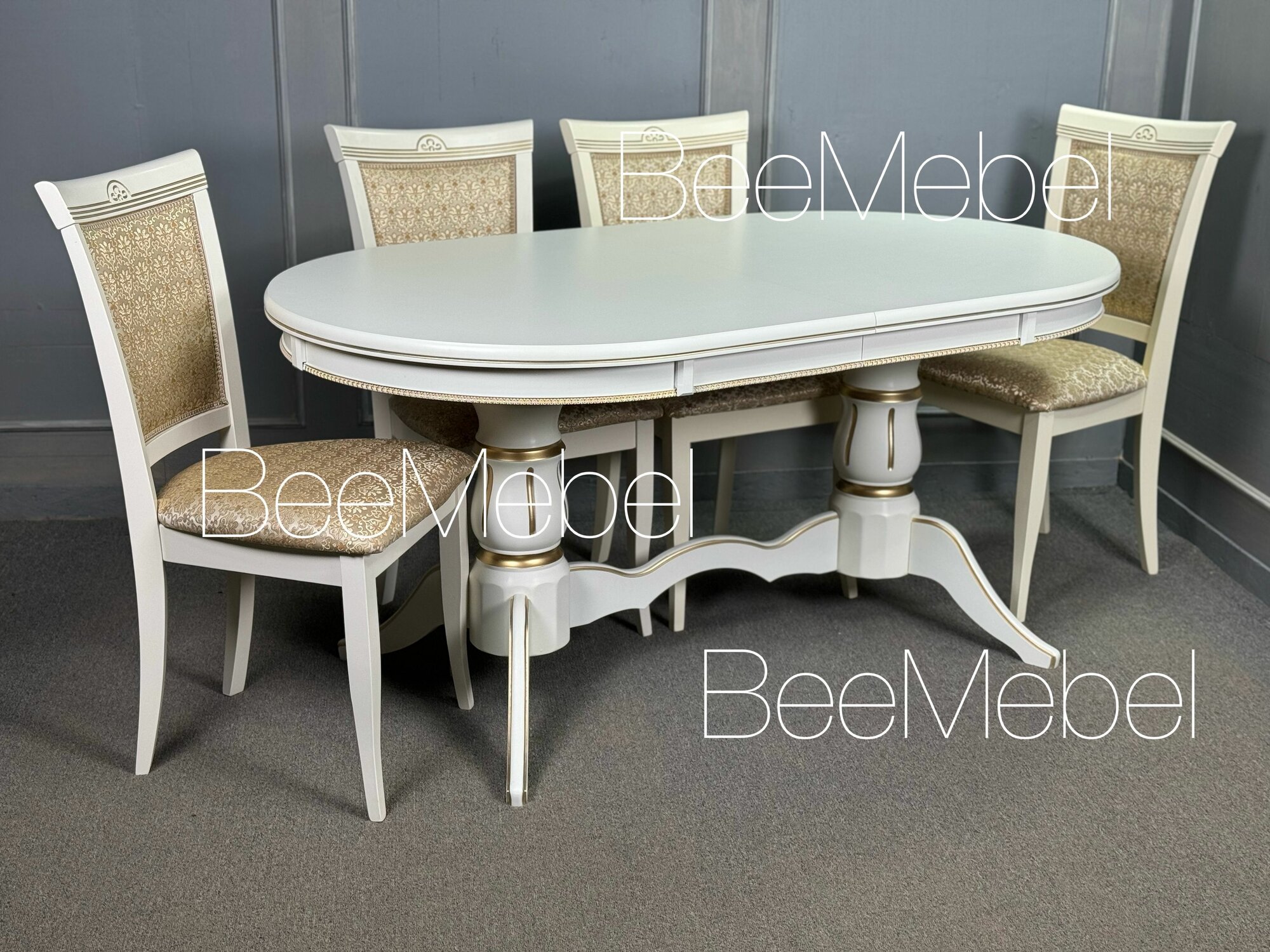 Обеденная группа, стол овальный на двух ножках 140 и 4 стула