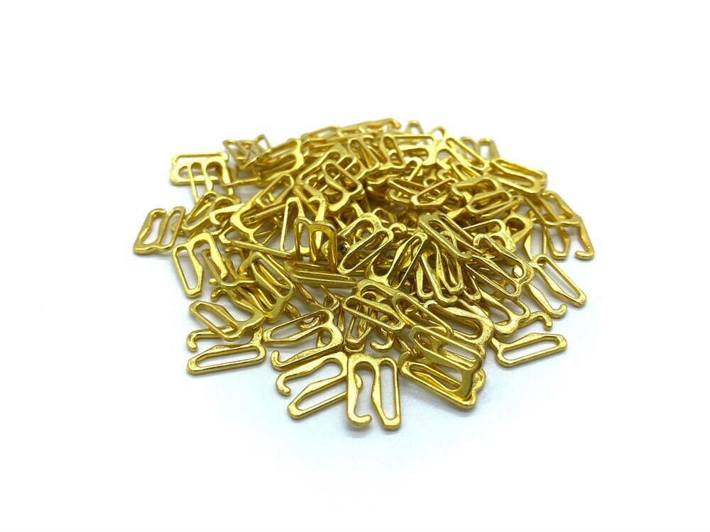 Крючок для бюстгальтера (фурнитура для белья) металл 10мм, цв. золото, упак.100шт (+- 5шт)