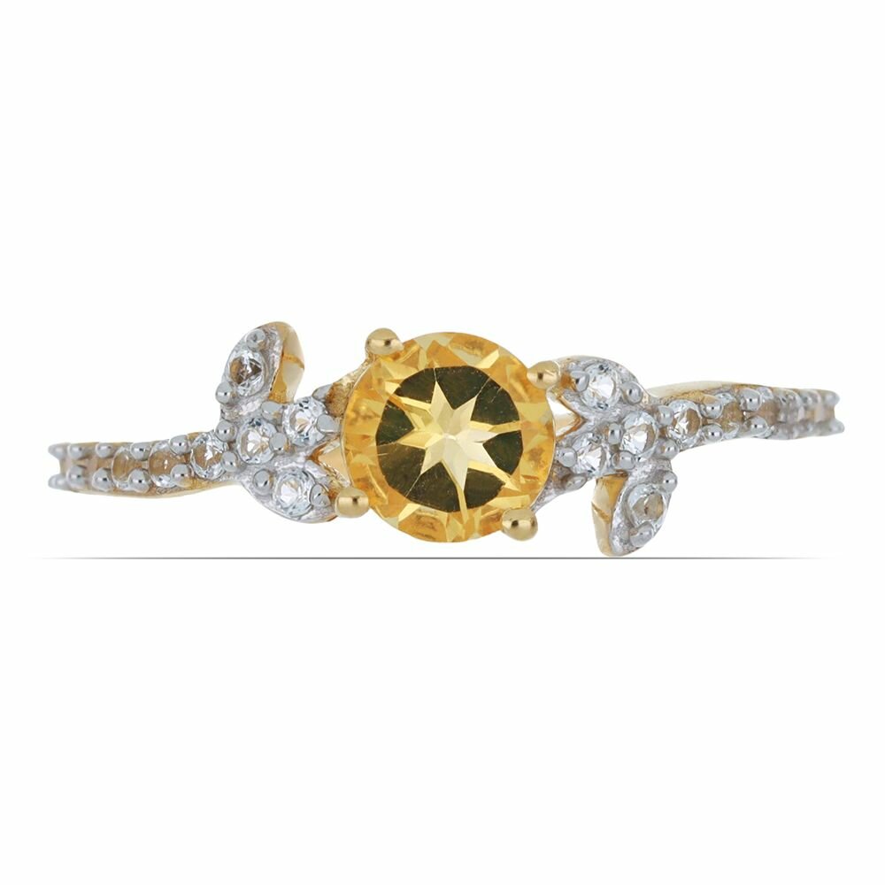 Кольцо тонкое, серебро, 925 проба, золочение, цитрин, топаз