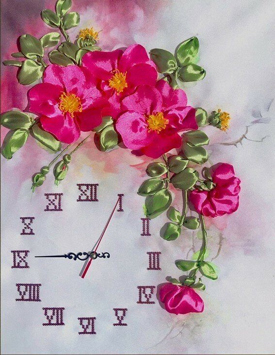 Набор для вышивания FeDi #ЛП5605 Часы "Акварель", Вышивка лентами, 33 х 41 см