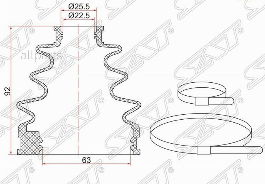 SAT C-1064T Пыльник шрус внутренний TOYOTA AXIO 14#/16#/PREM/ALLION ##T26# (2 хомута. резина)