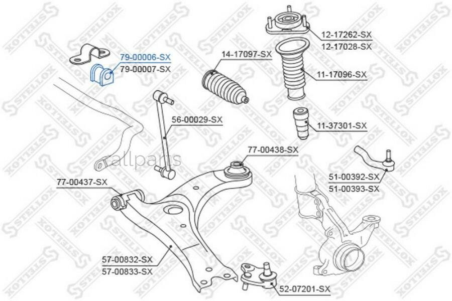STELLOX 7900006SX втулка стабилизатора переднего центральная левая!\ Toyota Corolla 06>, Geely Emgrand X7