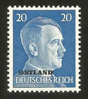 Почтовая марка Германия 3-й Рейх ном. 20 рейхспфеннигов. Оккупация. Надпечатка OSTLAND. 1943 г.