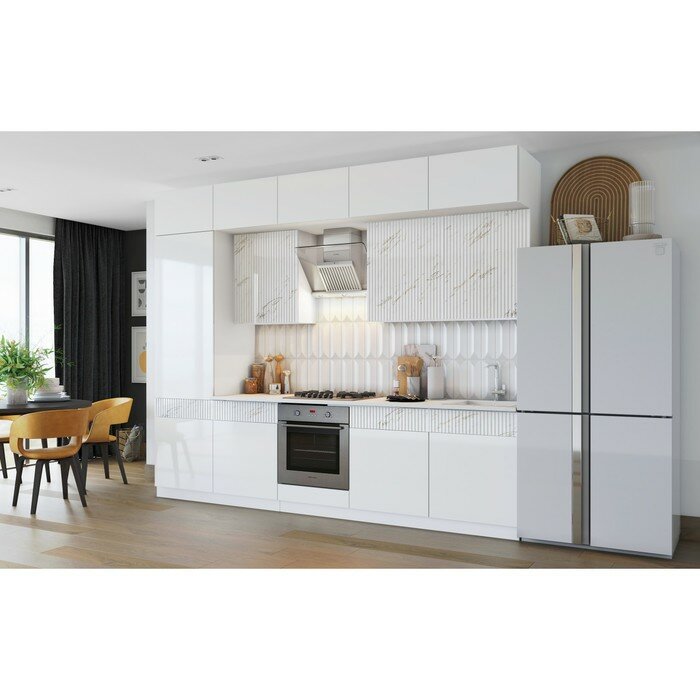 Кухня трёхуровневая в потолок «Престиж», 3000 мм, цвет белый/мрамор золото МДФ