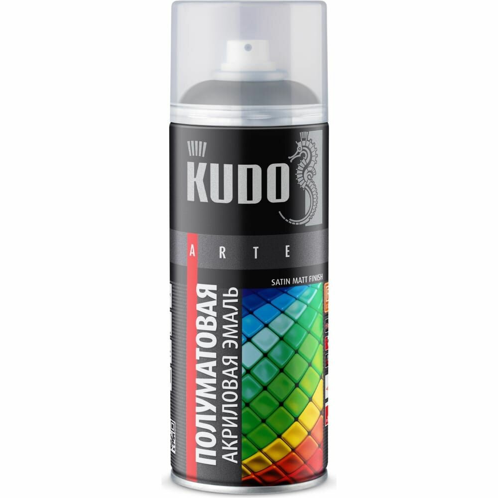 Аэрозольная краска в баллончике KUDO быстросохнущая акриловая универсальная полуматовая SATIN RAL 9005 чёрная KU-0A9005