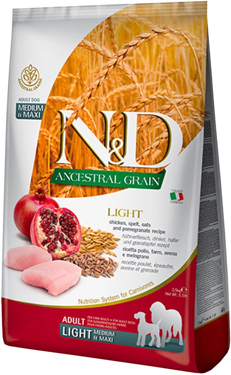 FARMINA DOG N&D AG LIGHT ADULT MEDIUM/MAXI CHICKEN/POMEGRANATE низкозер вз соб сред/кр кур, гранат 2,5 кг