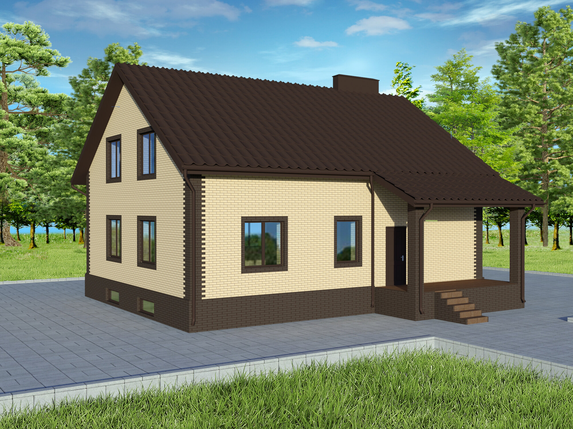 Проект дома для ипотеки и строительства 15-0034А (200,94 м2, 12,7*10,2 м, газобетонный блок 375 мм, облицовочный кирпич)