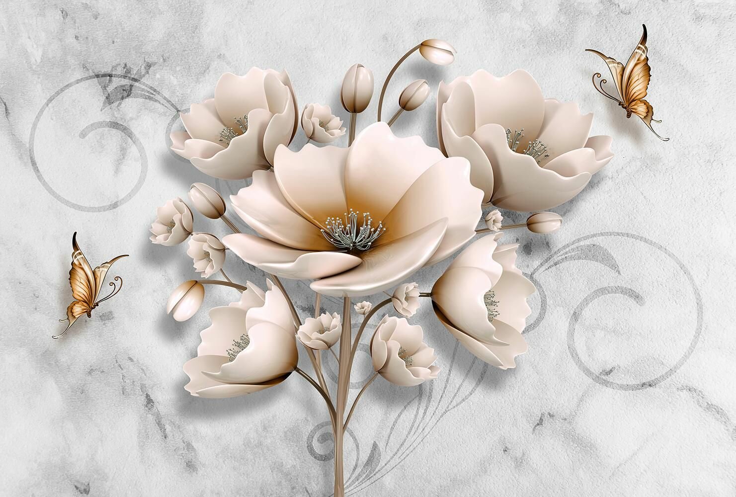 Фотообои Z-314 Бежевые цветы на бетонной стене 400х270 DIVINO