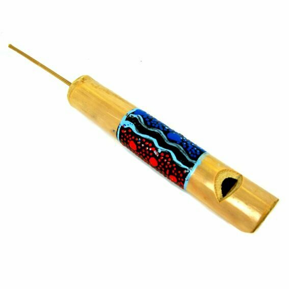 Свистулька Бамбуковая звуки птиц, Роспись в точку (длина 16 см.), с острова Бали, 1 шт.